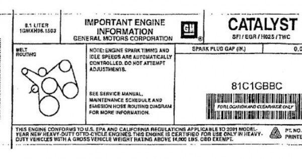 12571854 - Label For Emissions Cata Lyst - Workhorse Parts